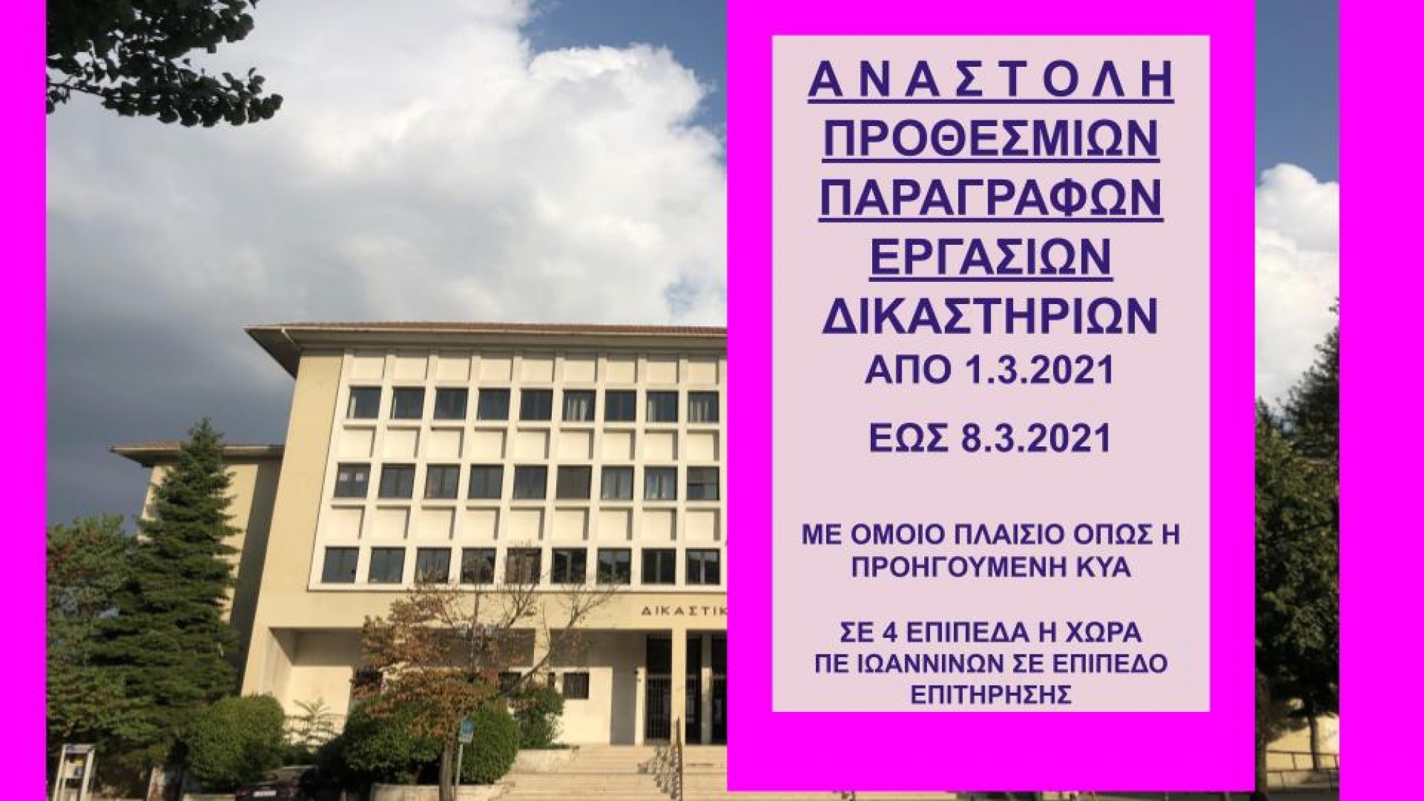 ΦΕΚ Β 793/27.2.2021 ΝΕΑ ΚΥΑ 12639 Αναστολή προθεσμιών και εργασιών ...